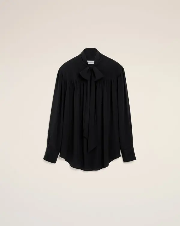 AMI Paris Lavallière Silk-blend Blouse - Black