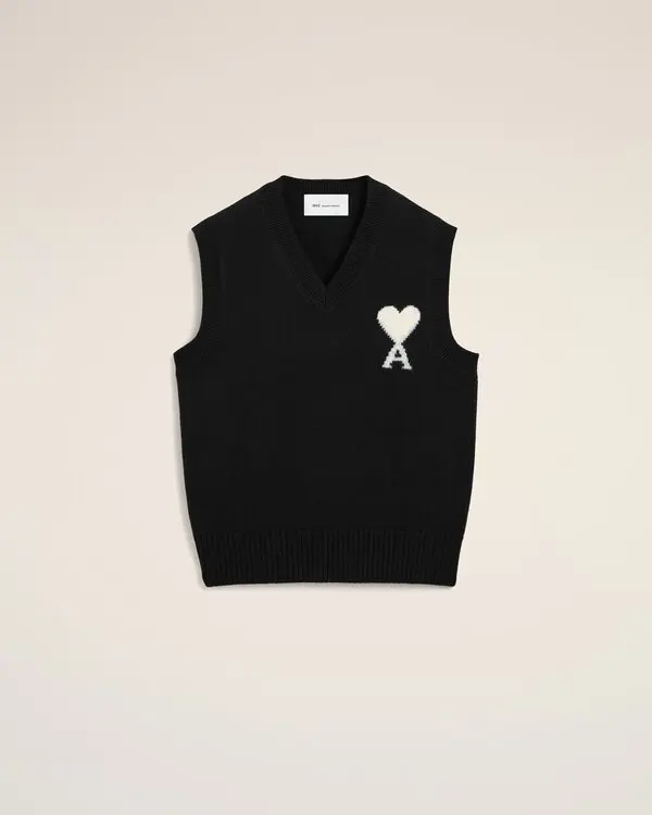 AMI Paris Sleeveless Wool Sweater With De Coeur
