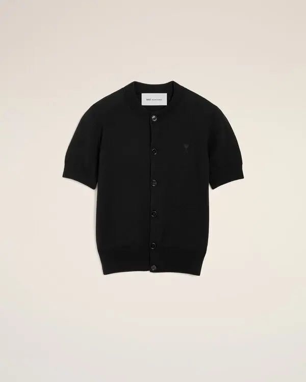 AMI Paris Black Wool Short-sleeve Cardigan