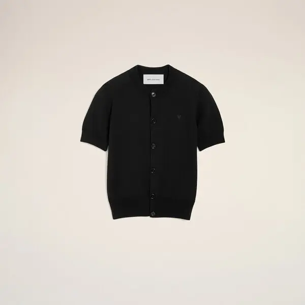 AMI Paris Black Wool Short-sleeve Cardigan