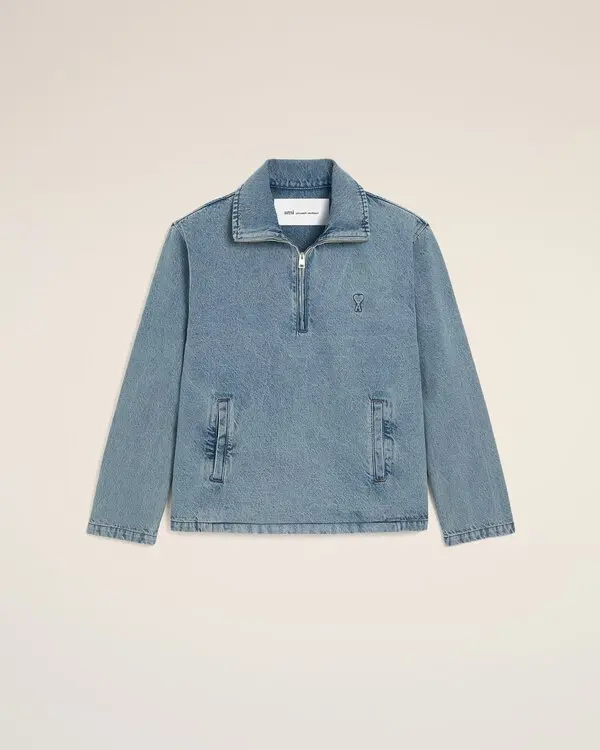 AMI Paris Cotton Vareuse With De Coeur - Blue