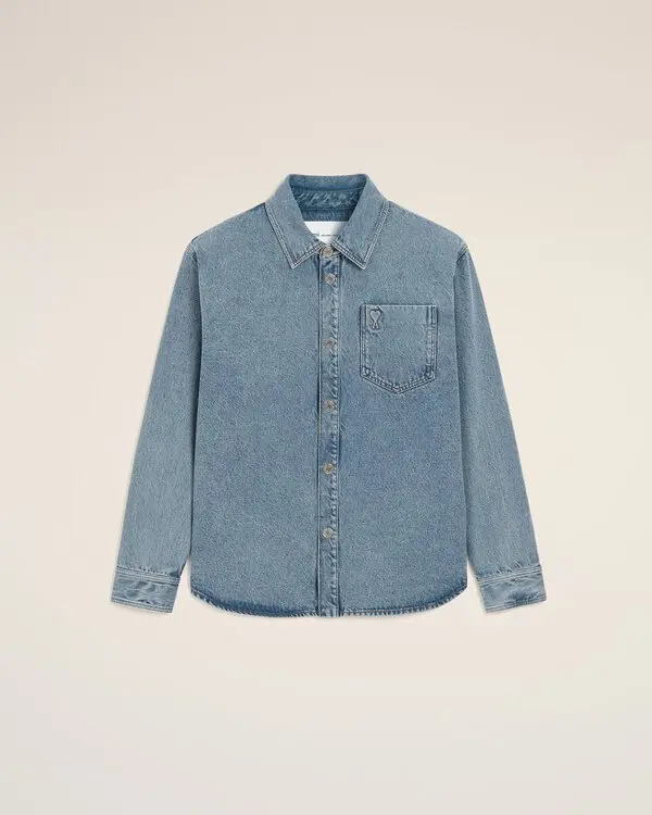 AMI Paris Cotton Overshirt With De Coeur Logo