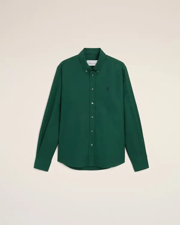 AMI Paris Green Cotton Shirt With De Coeur Green - Bottle Green