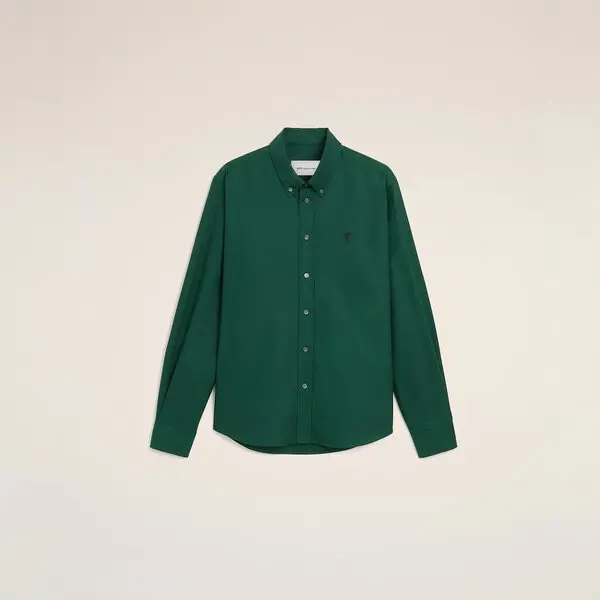 AMI Paris Green Cotton Shirt With De Coeur Green