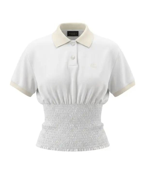 Gucci Striped T-shirt With Smock Embroidery And Double G Logo - White