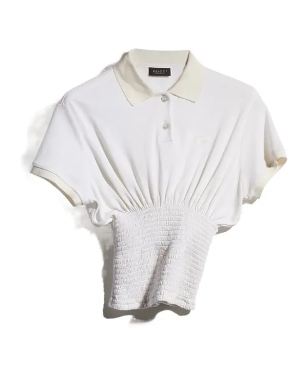 Gucci Striped T-shirt With Smock Embroidery And Double G Logo - White