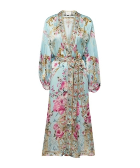 Camilla Embellished Floral Silk Satin Robe - Multicolor