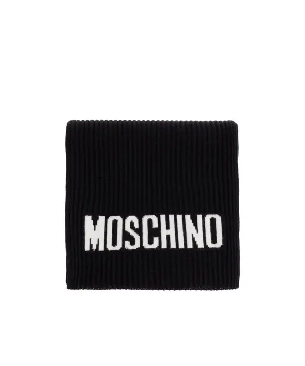 Moschino Ribbed Logo Scarf - Black