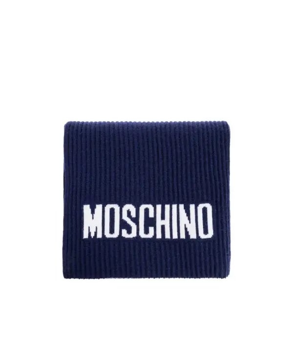Moschino Ribbed Logo Scarf - Navy Blue