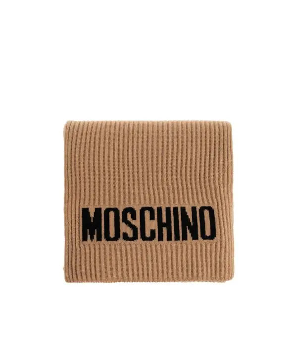 Moschino Ribbed Logo Scarf - Beige