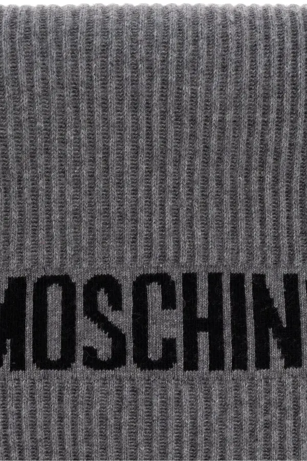 Moschino Intarsia Knit Logo Ribbed Scarf