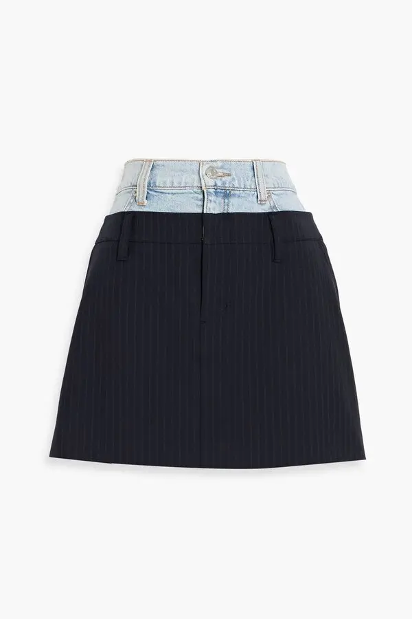Simkhai Rilee Denimtrimmed Pinstriped Woven Mini Skirt - Midnight Blue