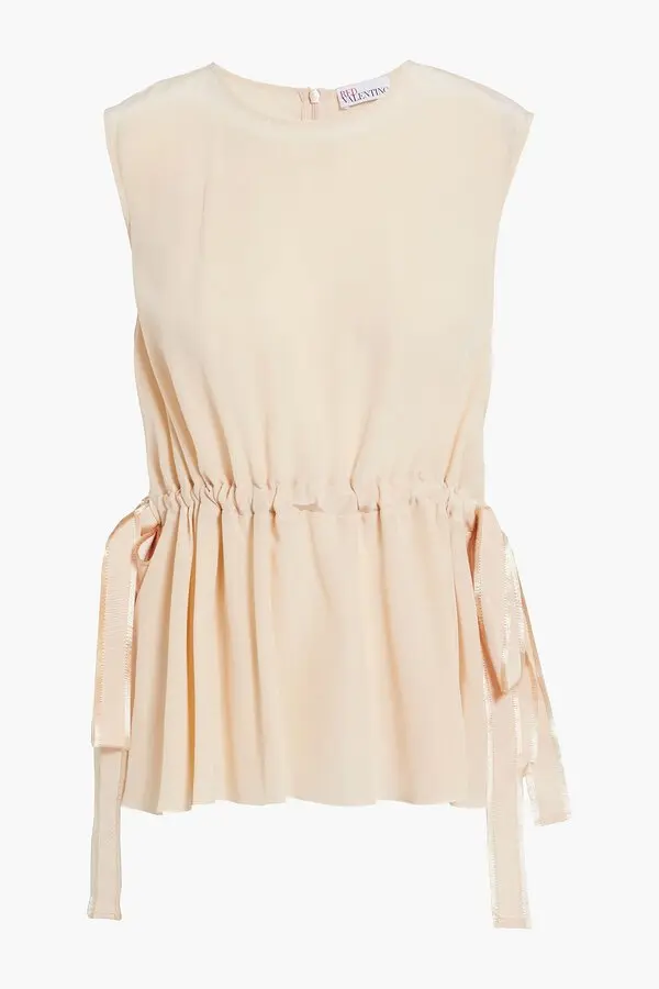 Red Valentino Bowdetailed Silk Crepe De Chine Top - Blush