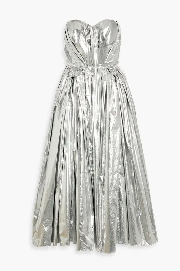 Alexander McQueen Strapless Bowdetailed Metallic Woven Midi Dress - Silver