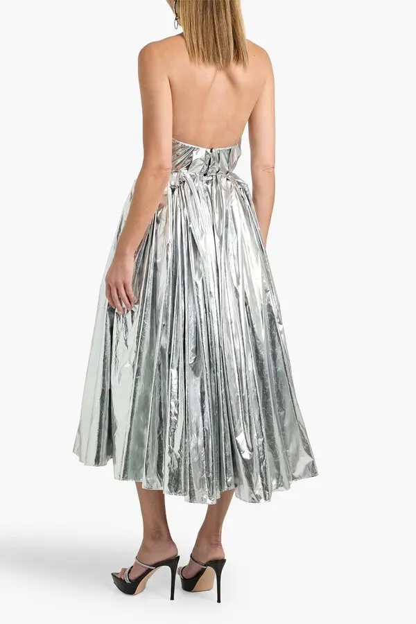 Alexander McQueen Strapless Bow-detailed Metallic Woven Midi Dress