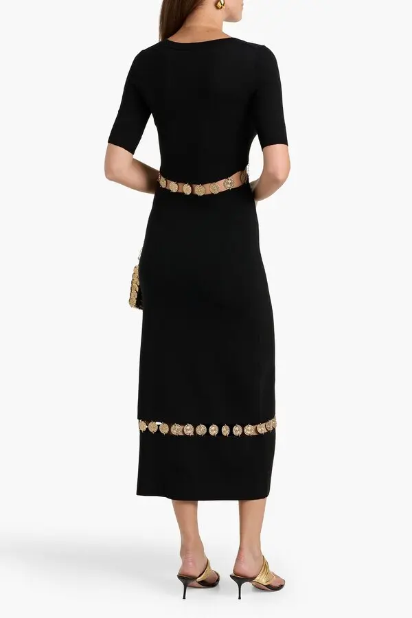 Rabanne Embellished Cutout Wool-blend Midi Dress