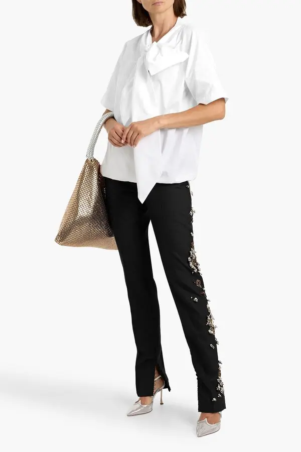 Dries Van Noten Embellished Herringbone Wool Slimleg Pants