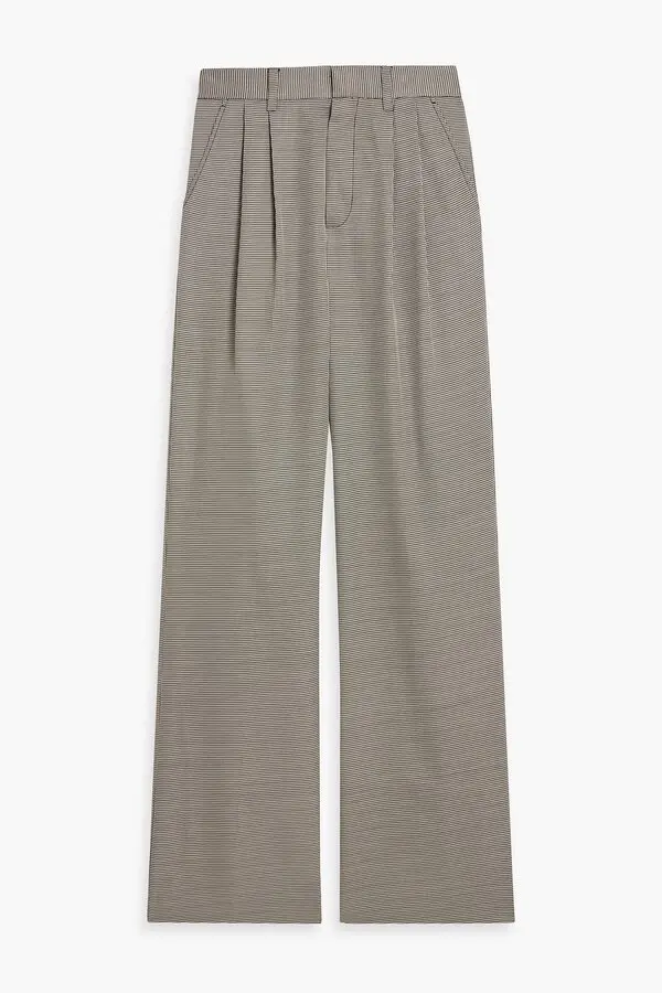 ANINE BING Carrie Pleated Houndstooth Woolblend Straightleg Pants - Black