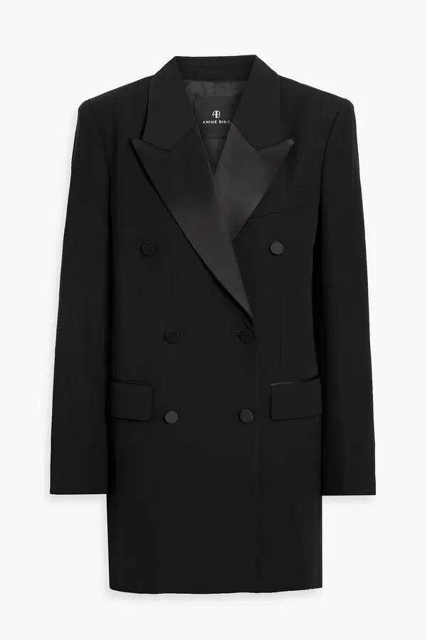 ANINE BING Ross Satintrimmed Wool Tuxedo Mini Dress - Black
