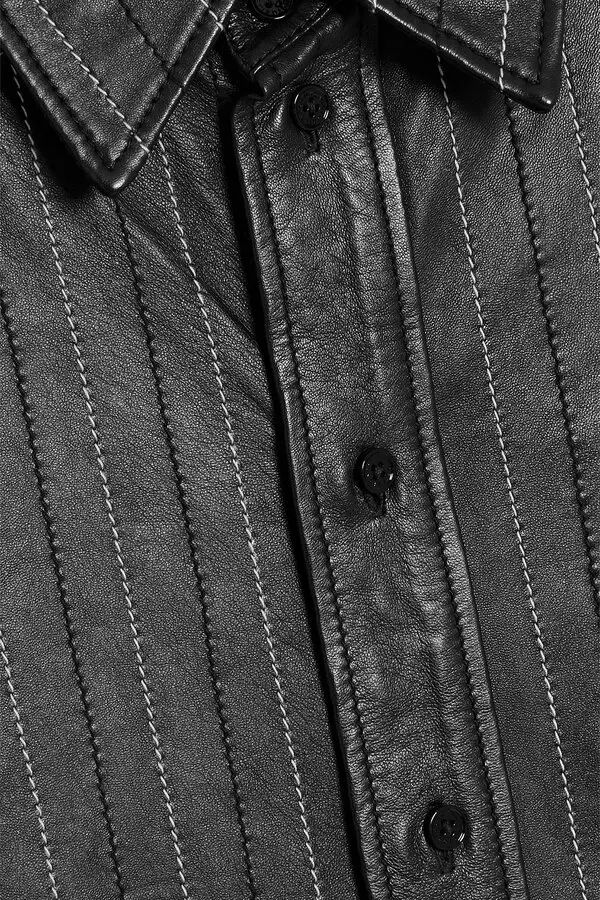 Victoria Beckham Embroidered Pinstriped Leather Shirt
