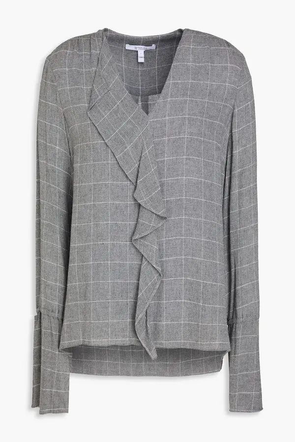 Derek Lam 10 Crosby Ruffled Checked Twill Blouse - Gray