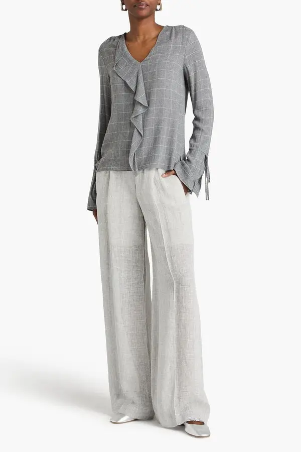 Derek Lam 10 Crosby Ruffled Checked Twill Blouse