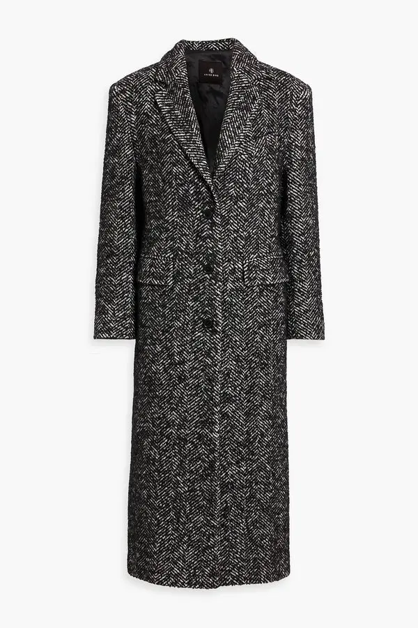 ANINE BING Quinn Herringbone Woolblend Tweed Coat - Black