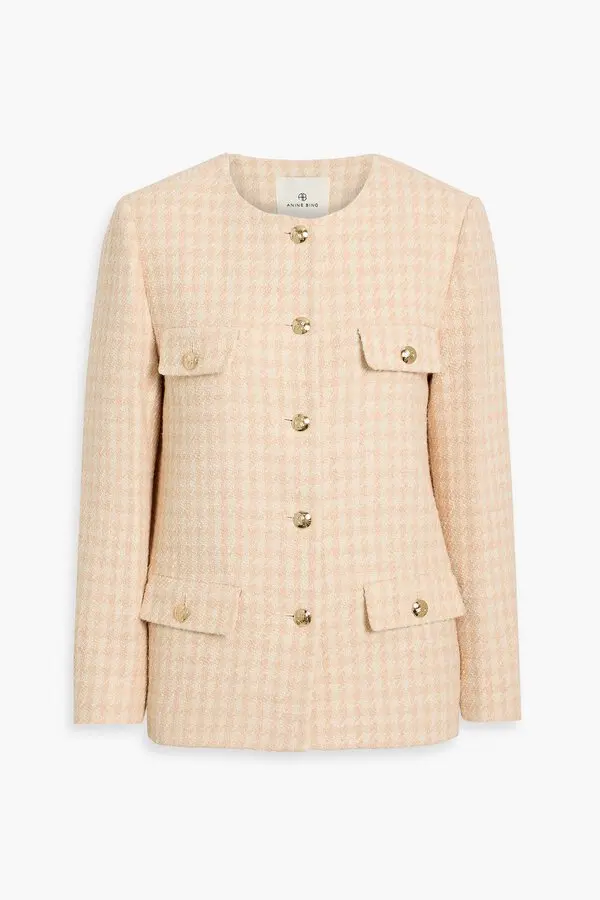 ANINE BING Janet Houndstooth Tweed Jacket - Blush