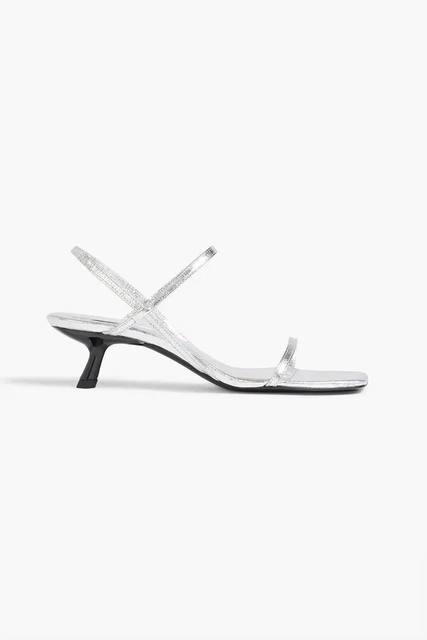 ANINE BING Hilda Metallic Leather Slingback Sandals - Silver