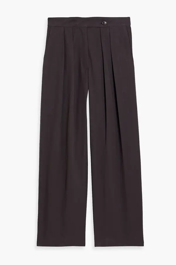 Dries Van Noten Pleated Cottonpoplin Wideleg Pants - Chocolate