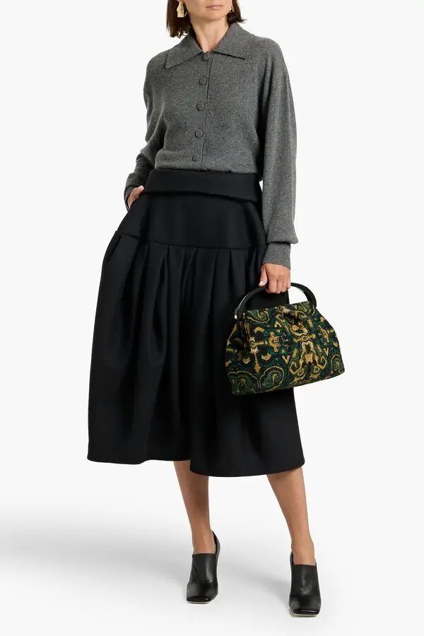 Dries Van Noten Gathered Woolblend Felt Midi Skirt