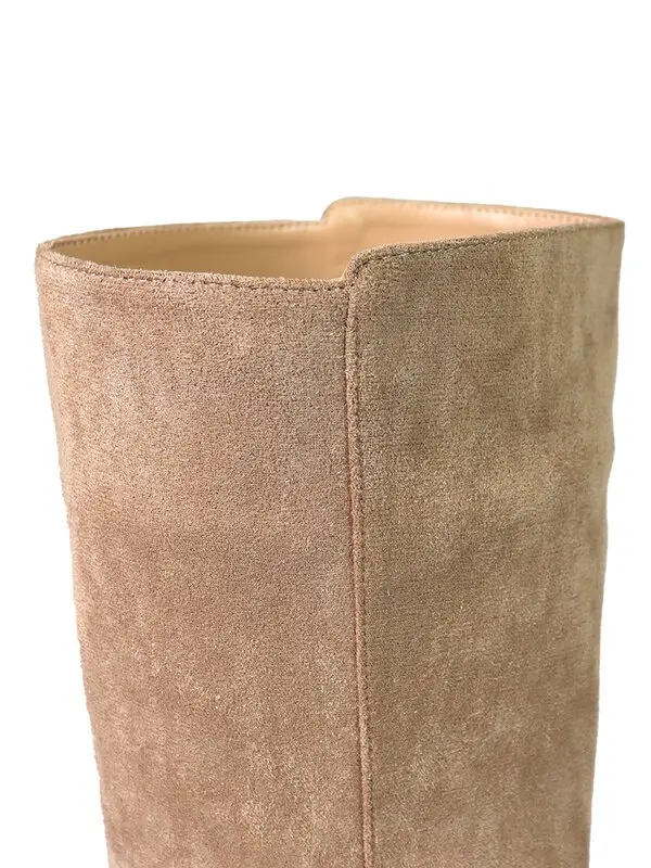 Frederick's Of Hollywood Janeth Suede Ankle Knot Chunky Heel Boots - Taupe