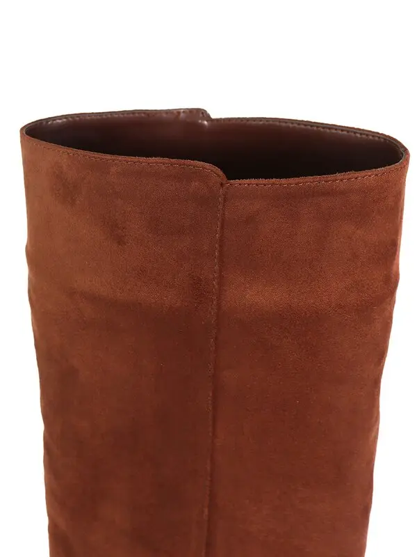 Frederick's Of Hollywood Janeth Suede Ankle Knot Chunky Heel Boots - Cognac