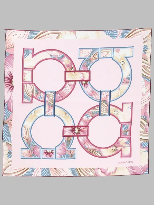 FERRAGAMO Foulard A Fiori "gancini - Pink