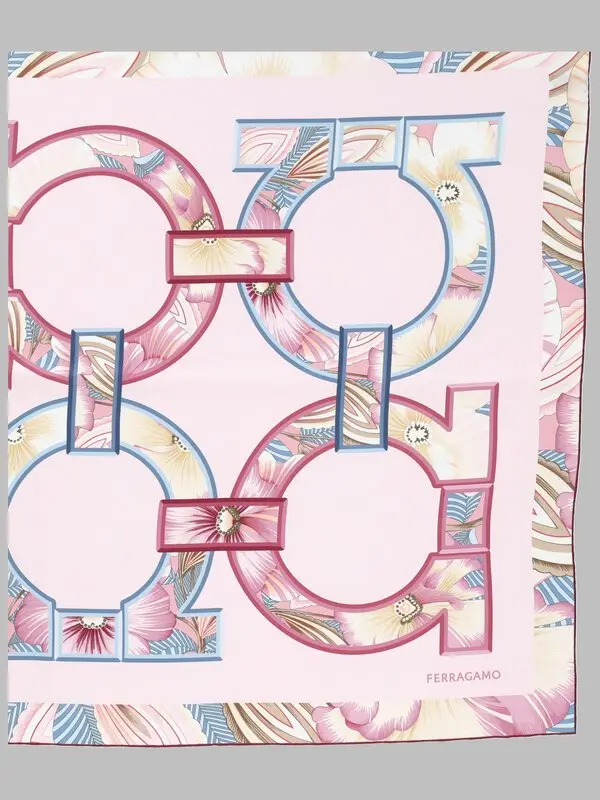 FERRAGAMO Foulard A Fiori "gancini - Pink