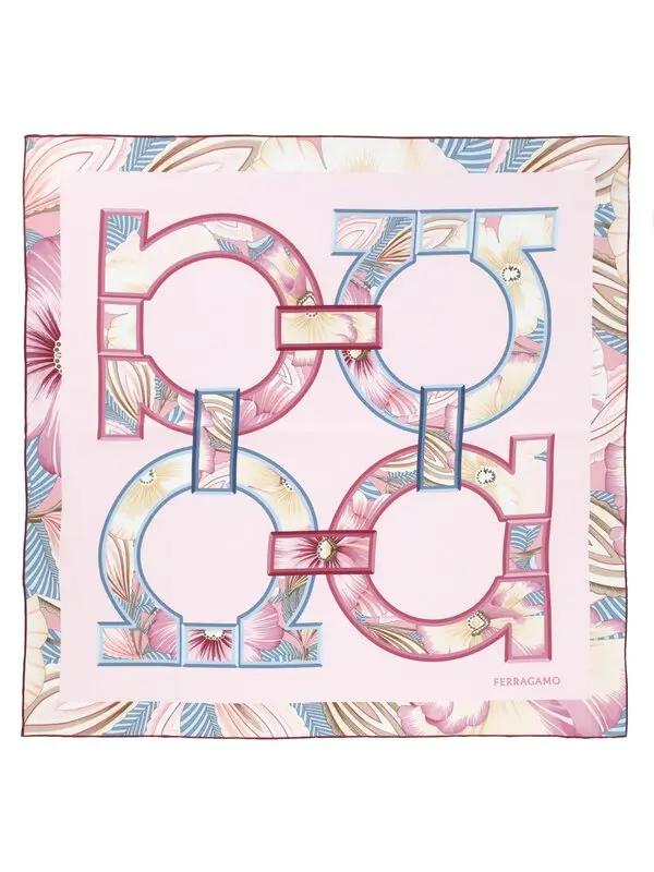 FERRAGAMO Foulard A Fiori "gancini - Pink
