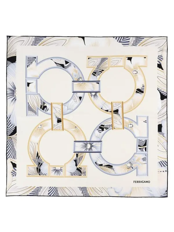 FERRAGAMO Foulard A Fiori "gancini - Beige