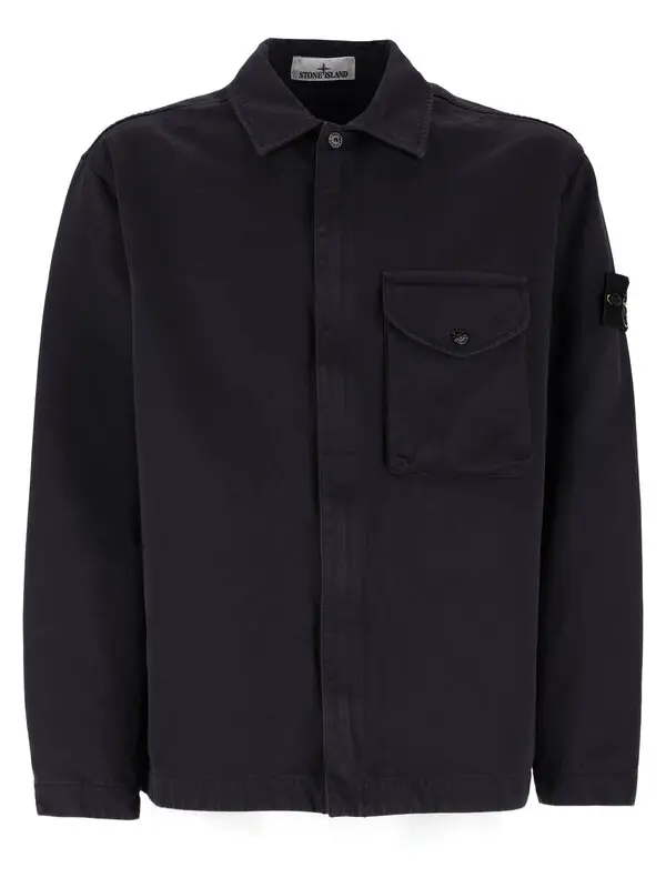 Stone Island Overshirt In Twill Di Cotone - Blue
