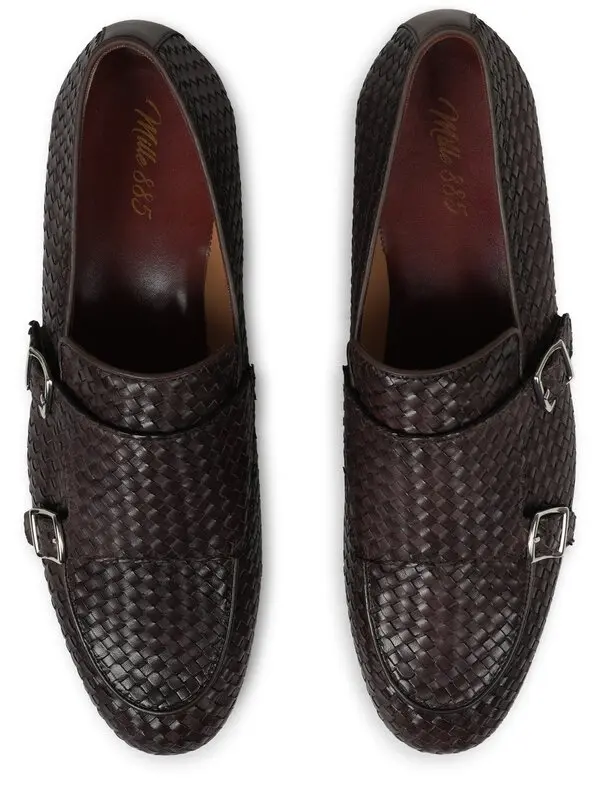 MILLE885 Woven Leather Monk Strap Loafers