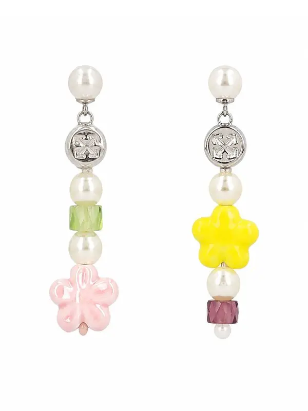 Off-White Orecchini Pendenti Con Perline - Silver