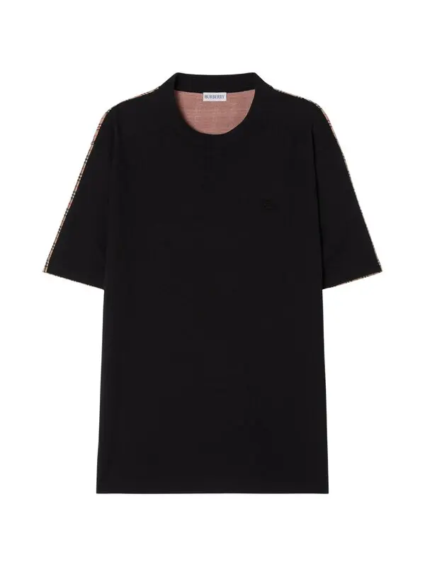 Burberry Cotton T-shirt With Tone-on-tone Embroidered Back Check, Size - Nero