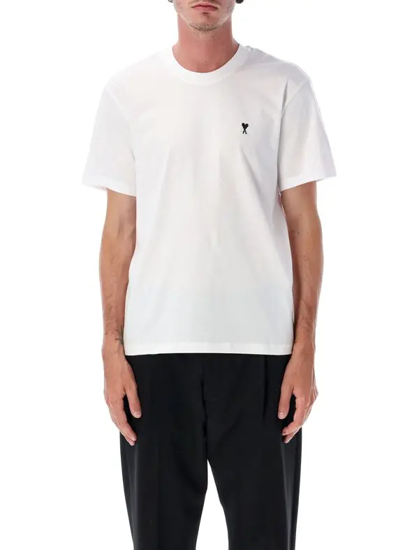 AMI Paris Mini Minimalist Cotton T-shirt With Embroidered Heart Detail And Back - Bianco