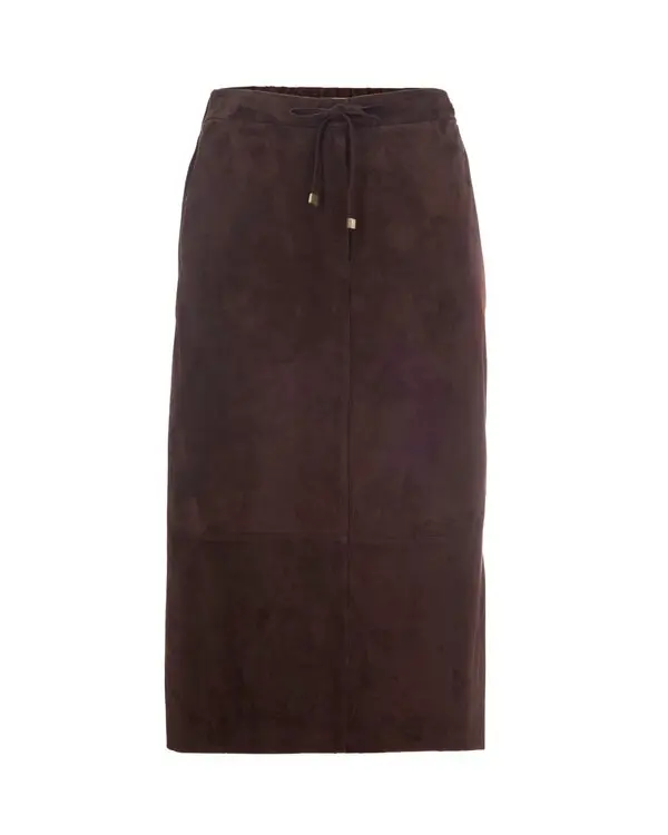 Max Mara Suede Drawstring Waist Midi Skirt - Fango