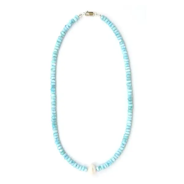 Shar Oke Blue / Silver / White Freshwater Pearl & Larimar Necklace - Blue/silver/white