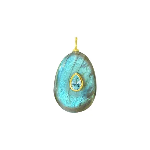 KAMARIA Labradorite Gemstone Pendant With Topaz Medium Pear - Black