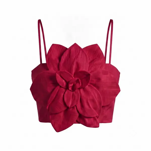 Yumi Kim Sahara Linen Top With 3d Embellishment - Red