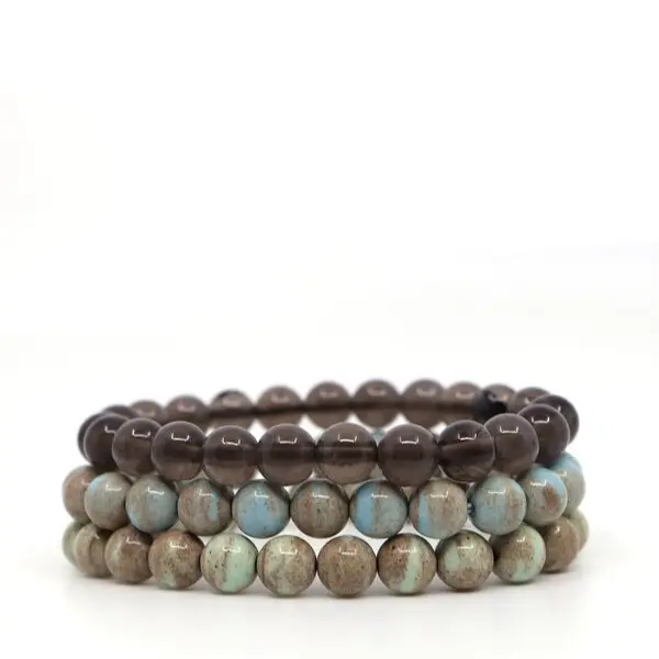 Shar Oke Brown / Blue / Green Ice Obsidian & Jasper Bracelet Stack - Brown/blue/green
