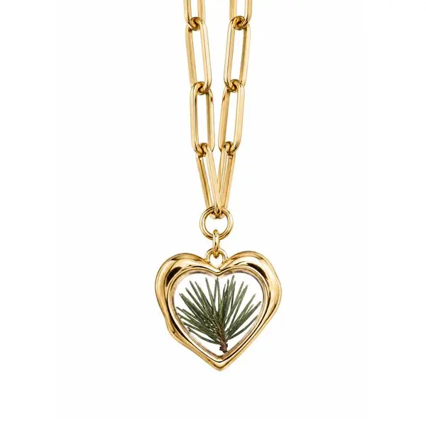 MY LITTLE NATURE Gold / Green Heart Shape Necklace For Her With Pine Neredless Gold Plated Necklace - Gold/green