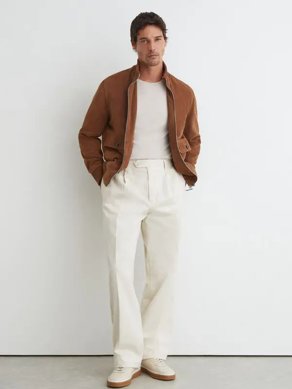 REISS Look Cotton Slub Pleated Relaxed-fit Trousers - Stone