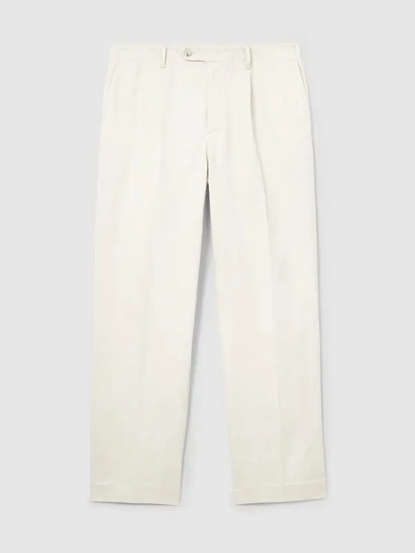 REISS Cotton Slub Pleated Relaxed-fit Trousers - Stone